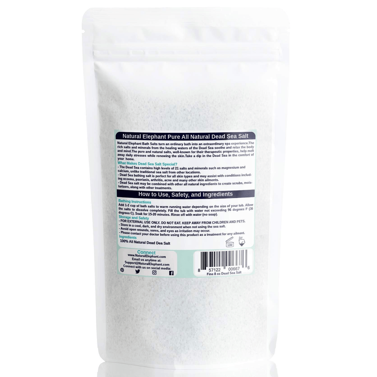 Pure Dead Sea Salt 8 oz by Natural Elephant for Natural Beauty | Face ...